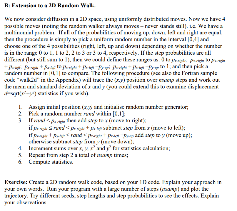 B: Extension to a 2D Random Walk. We now consider | Chegg.com