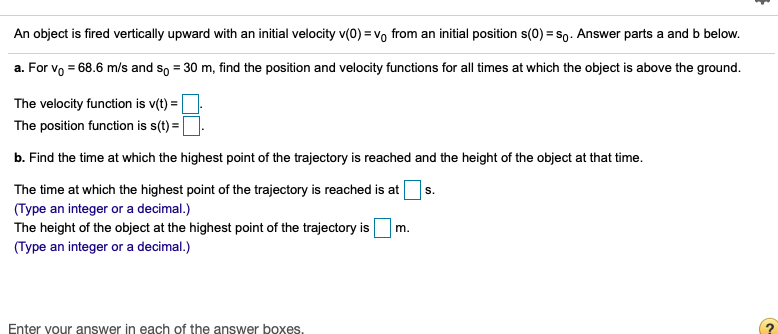 Solved An object is fired vertically upward with an initial | Chegg.com