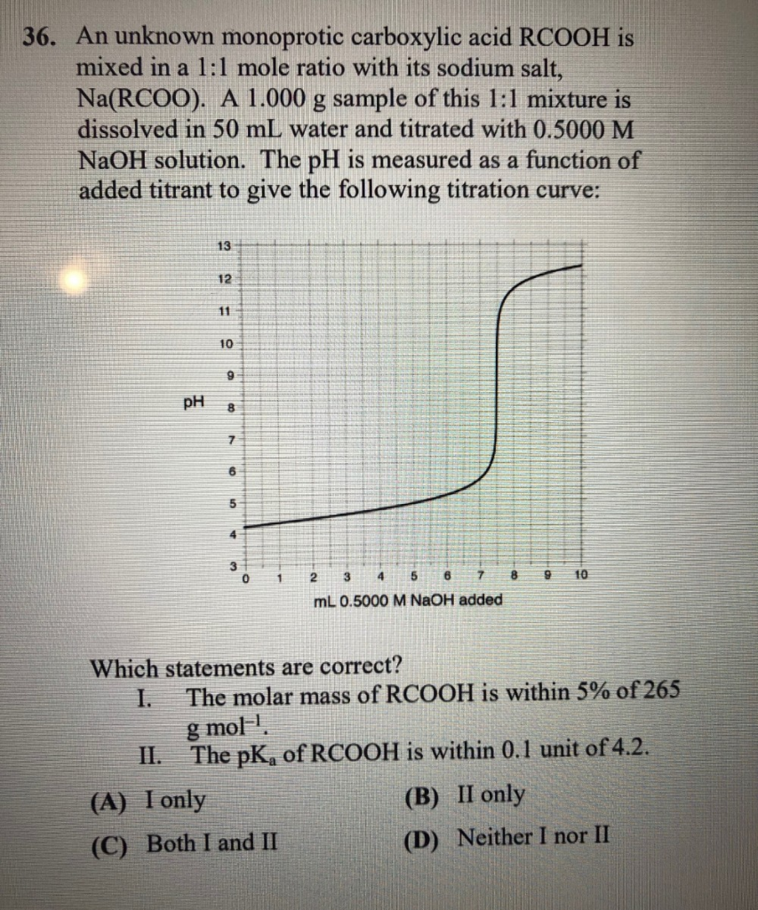 Solved An unknown monoprotic carboxylic acid RCOOH is mixed | Chegg.com