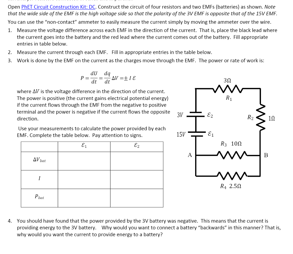 Solved Open PhET Circuit Construction Kit: DC. Construct the | Chegg.com