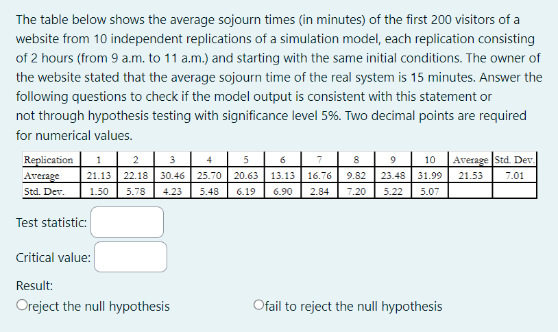 The table below shows the average sojourn times (in | Chegg.com