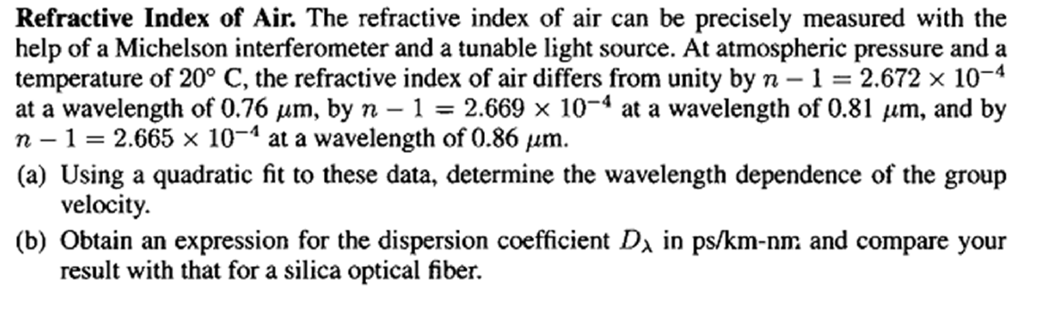Solved Refractive Index of Air. The refractive index of air | Chegg.com