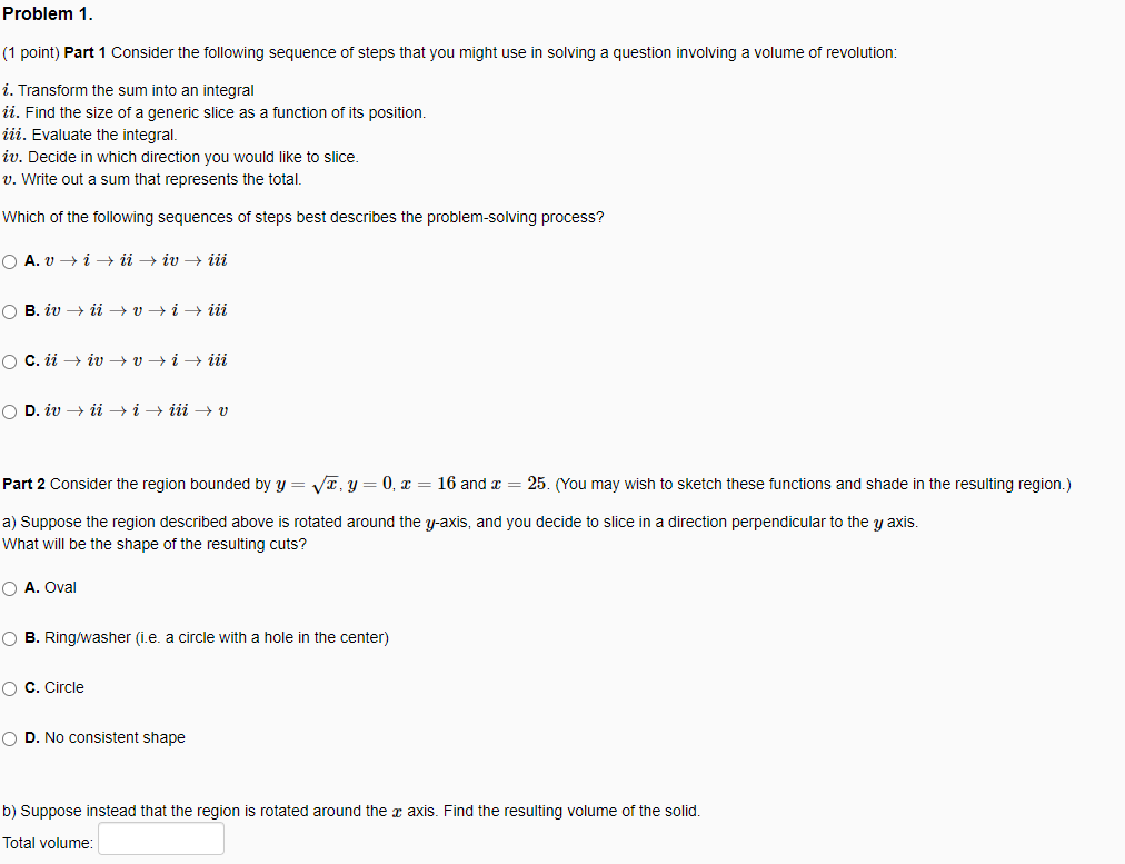 Solved Problem 1. (1 point) Part 1 Consider the following | Chegg.com
