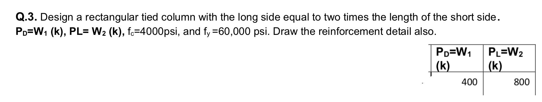 Solved Q.3. Design a rectangular tied column with the long | Chegg.com