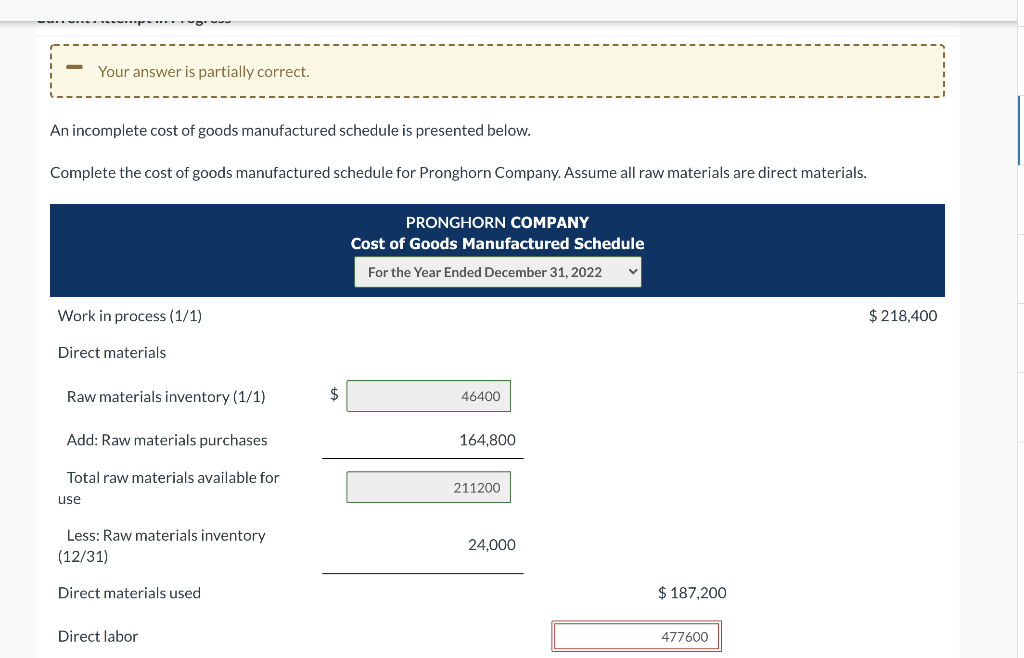 Solved Your answer is partially correct. An incomplete cost | Chegg.com