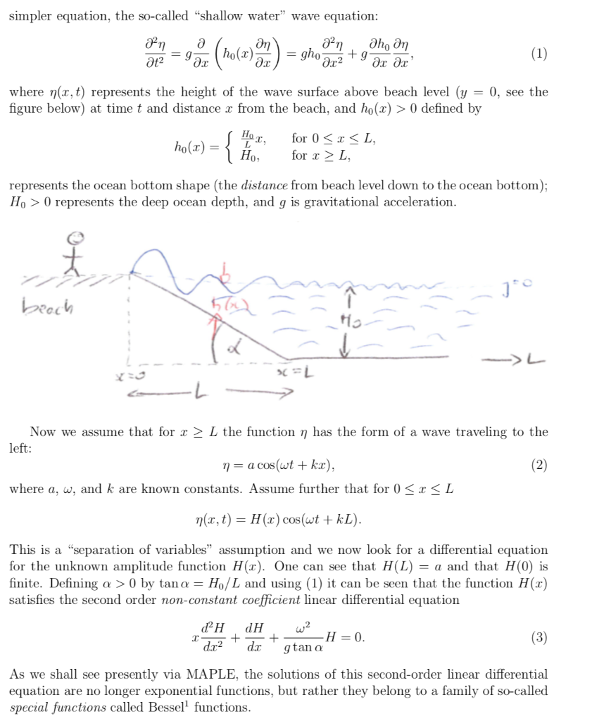 The Shallow Water Wave Equation When a tsunami | Chegg.com