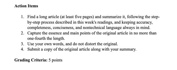Solved Action Items 1. Find a long article (at least five | Chegg.com