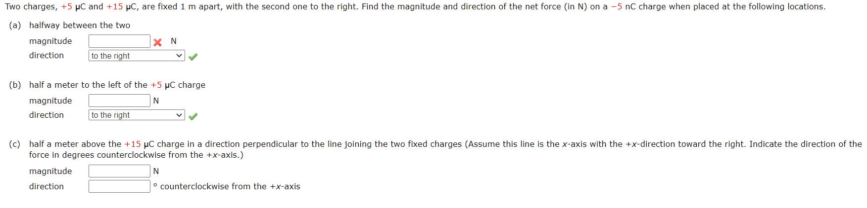 Solved Two charges, +5 µC and +15 µC, are fixed 1 m apart, | Chegg.com