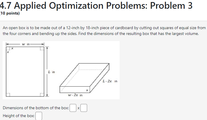 4.7 Applied Optimization Problems: Problem 3 10 | Chegg.com