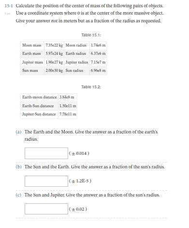 Solved 15-1 Calculate the position of the center of mass of | Chegg.com