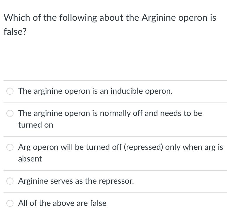 Solved Which of the following about the Arginine operon is | Chegg.com