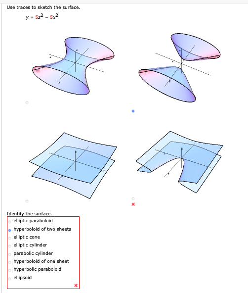Solved Use traces to sketch the surface y- 522-5x2 Identify | Chegg.com
