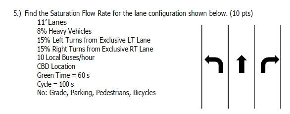 Solved 5.) Find the Saturation Flow Rate for the lane | Chegg.com