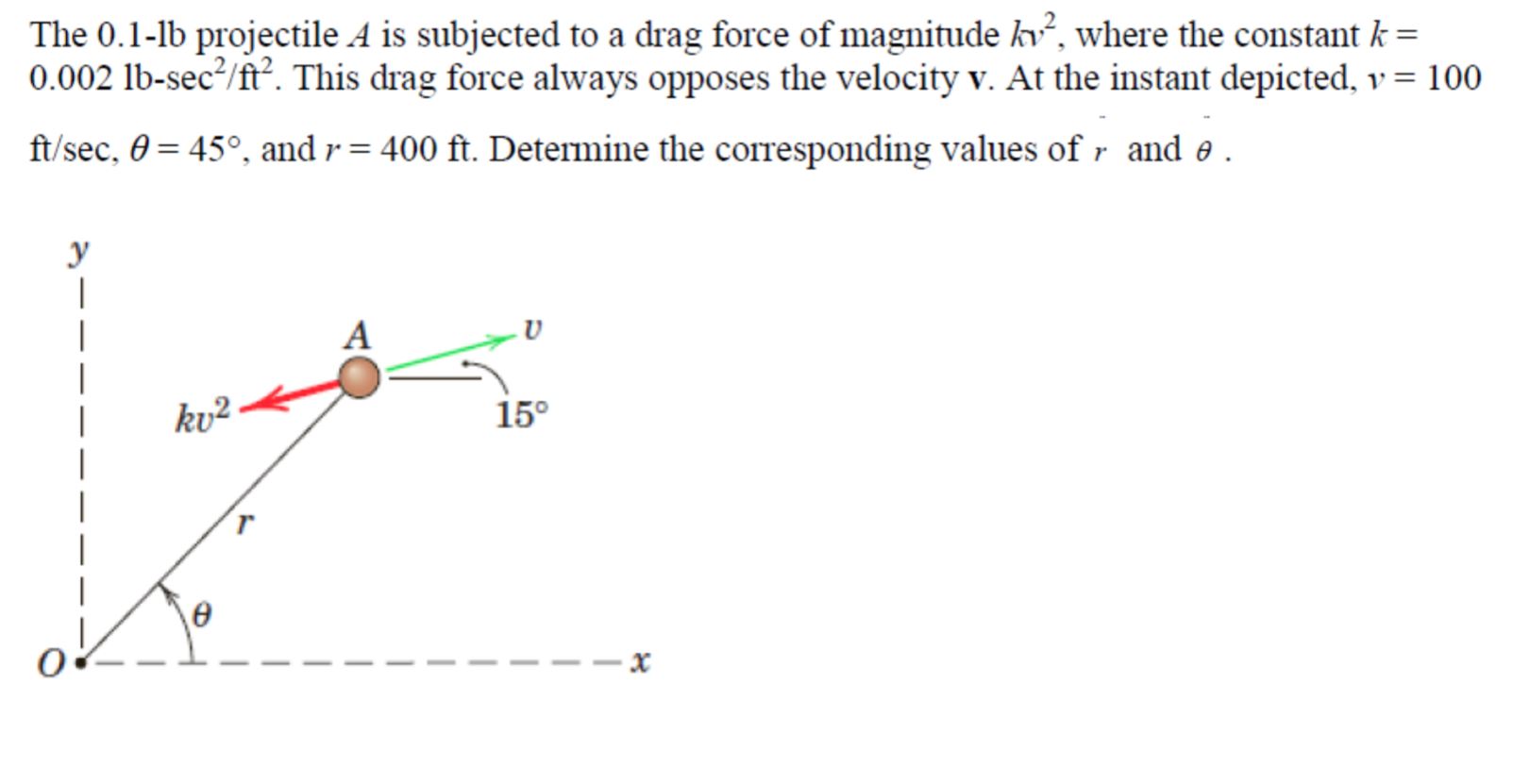 Solved The 0.1 -lb projectile A is subjected to a drag force | Chegg.com