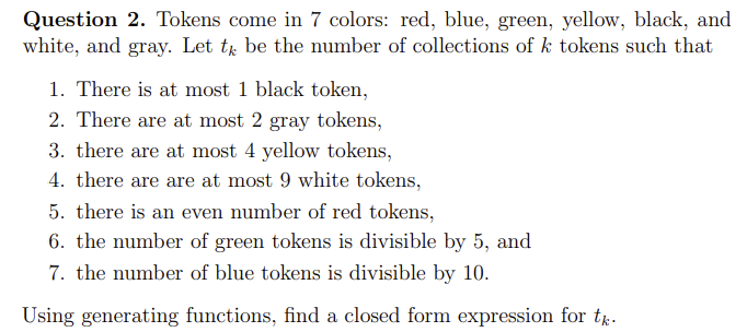 Tokens come in 7 colors: red, blue, green, yellow, | Chegg.com