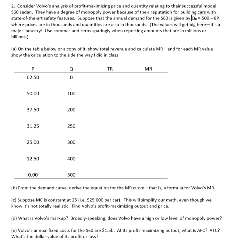 Solved Draw a fully-labelled graph of Volvo’s situation, | Chegg.com