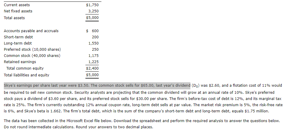 Solved Calculate the cost of each capital component, that | Chegg.com