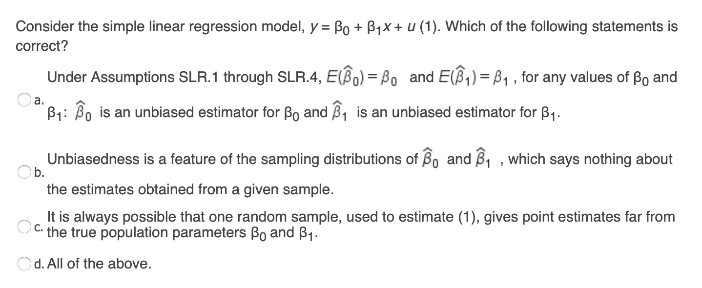 Solved Consider the simple linear regression model, y = Bo + | Chegg.com