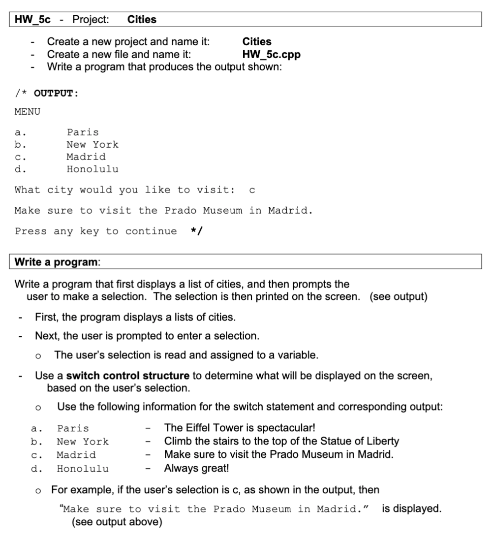 Solved HW_5c Project: Cities Create a new project and name | Chegg.com