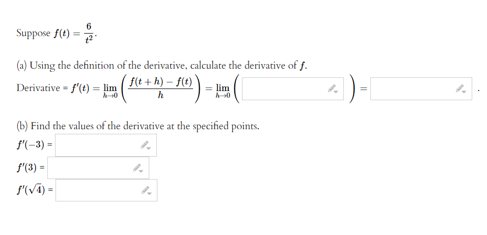 Solved Suppose f(t)=t26. (a) Using the definition of the | Chegg.com