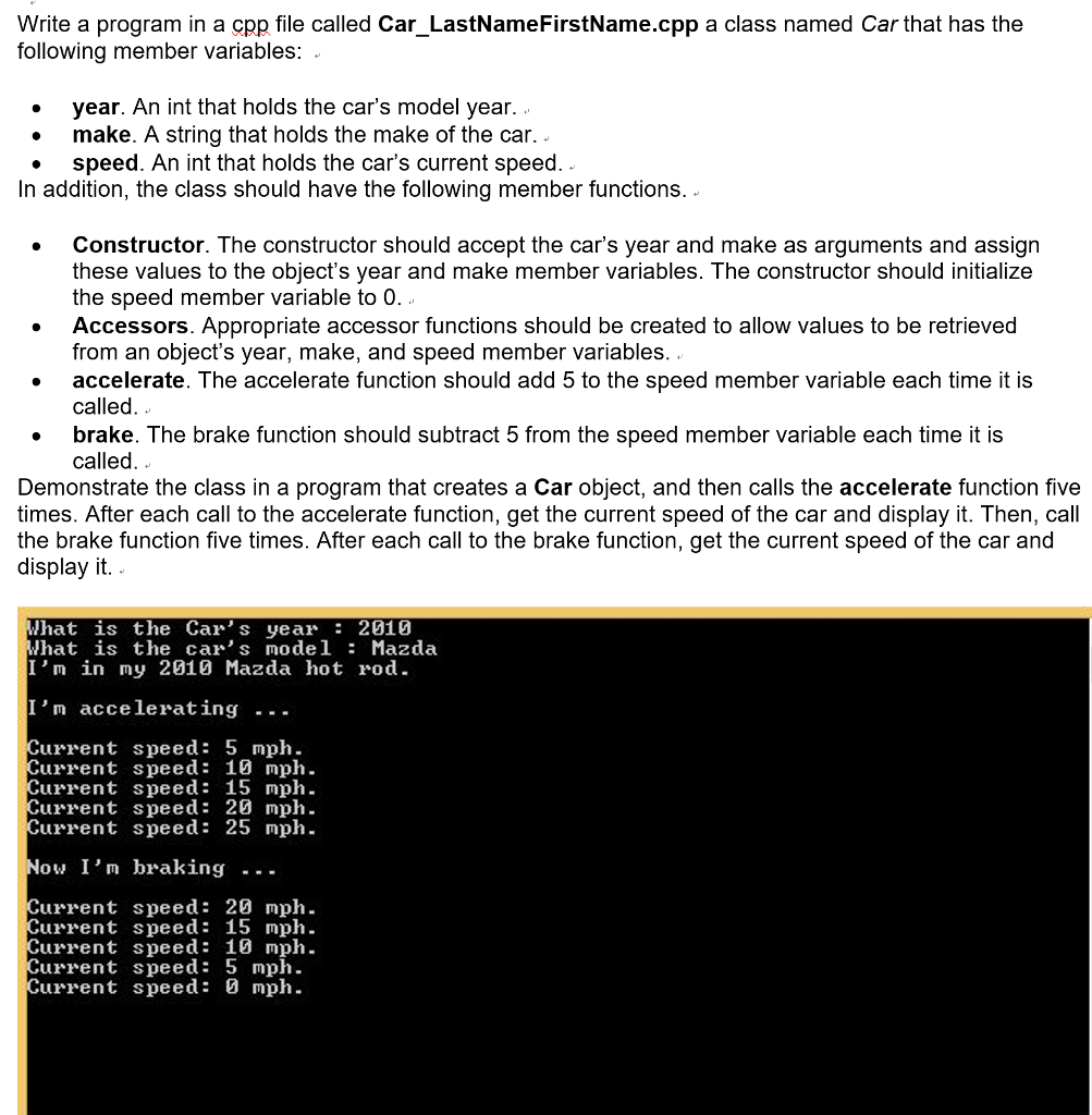 Solved Write a program in a cpp file called Car | Chegg.com