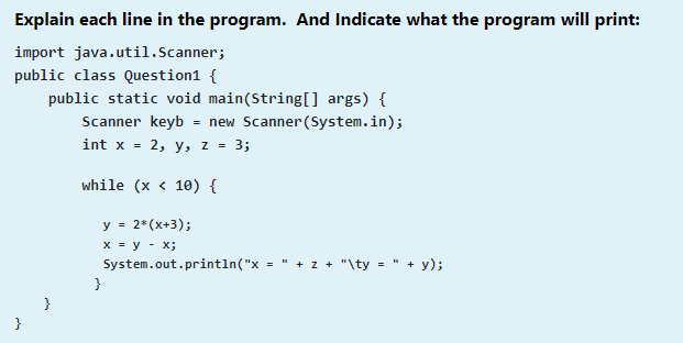 Solved Explain each line in the program. And Indicate what | Chegg.com