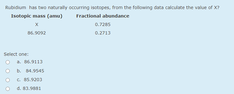 Solved Rubidium has two naturally occurring isotopes, from | Chegg.com