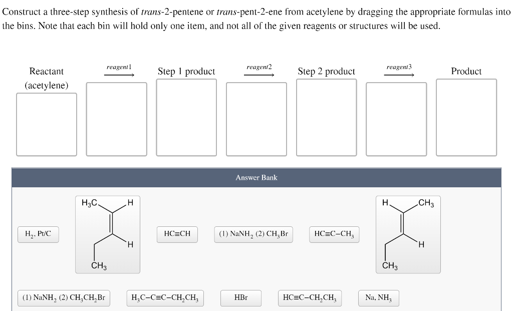 Solved Construct a three‑step synthesis of trans‑2‑pentene | Chegg.com