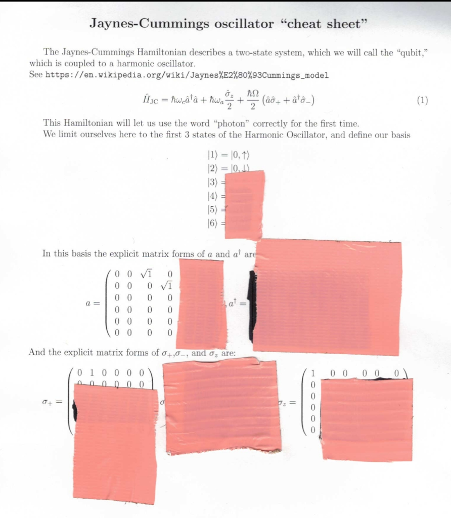 Jaynes-Cummings oscillator “cheat sheet” The | Chegg.com