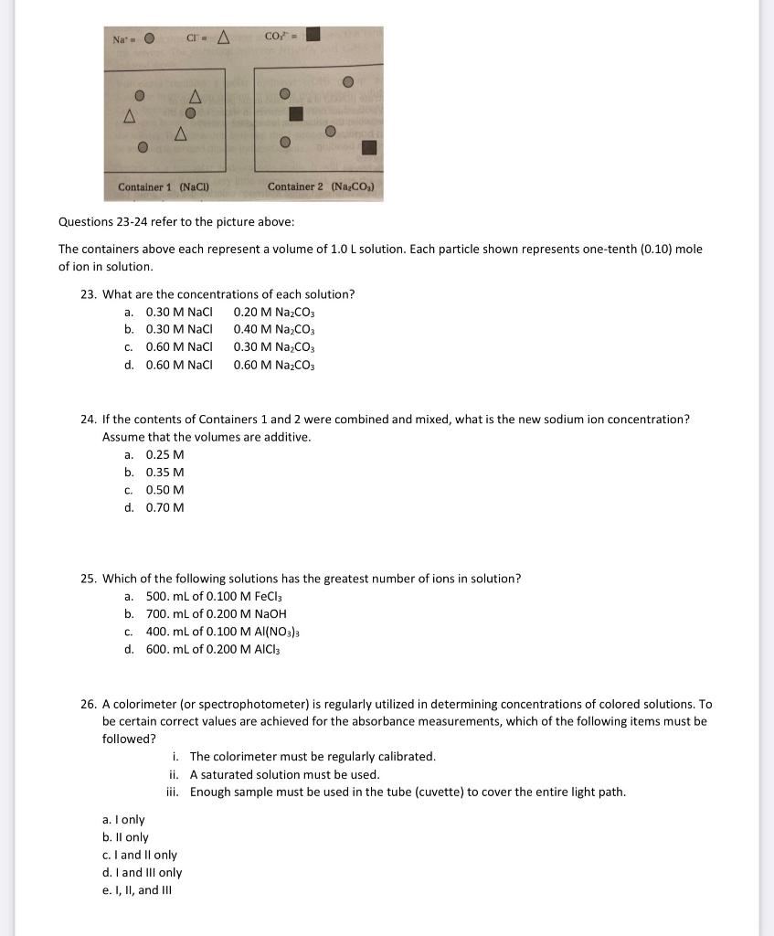 Solved Na C. A CO, A A A Container 1 (NaCl) Container 2 | Chegg.com