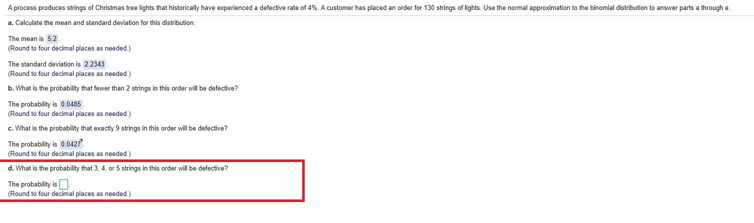 Solved A process produces strings of Christmas tree lights | Chegg.com