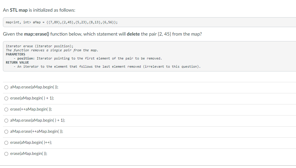Solved An STL map is initialized as follows: map aMap = | Chegg.com