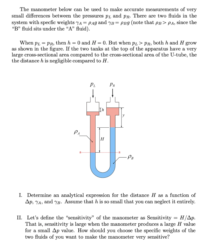 Solved The manometer below can be used to make accurate | Chegg.com