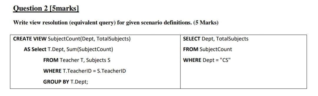 Solved Question 2 [5marks] Write view resolution (equivalent | Chegg.com