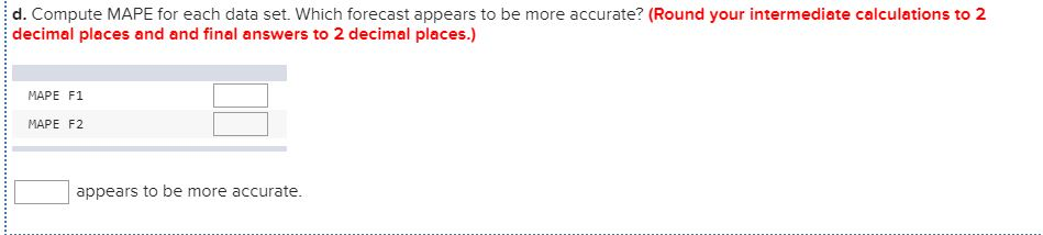Solved Two different forecasting techniques (F1 and F2) were | Chegg.com