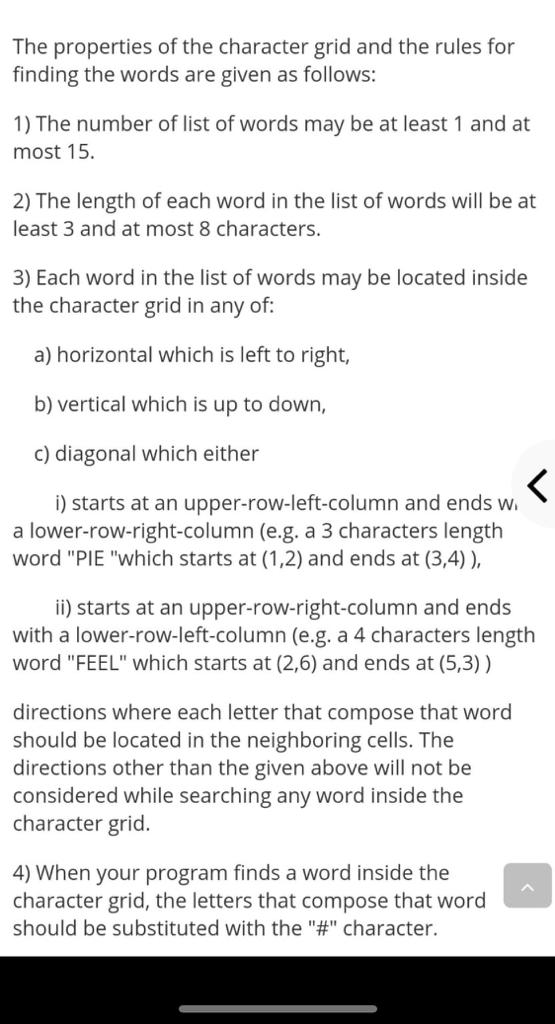 Solved FIND WORDS IN A CHARACTER GRID your task is to find | Chegg.com