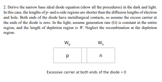 Solved Derive the narrow base ideal diode equation in the | Chegg.com