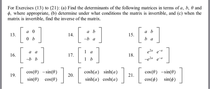 Solved find the determinants of the following matrices in | Chegg.com