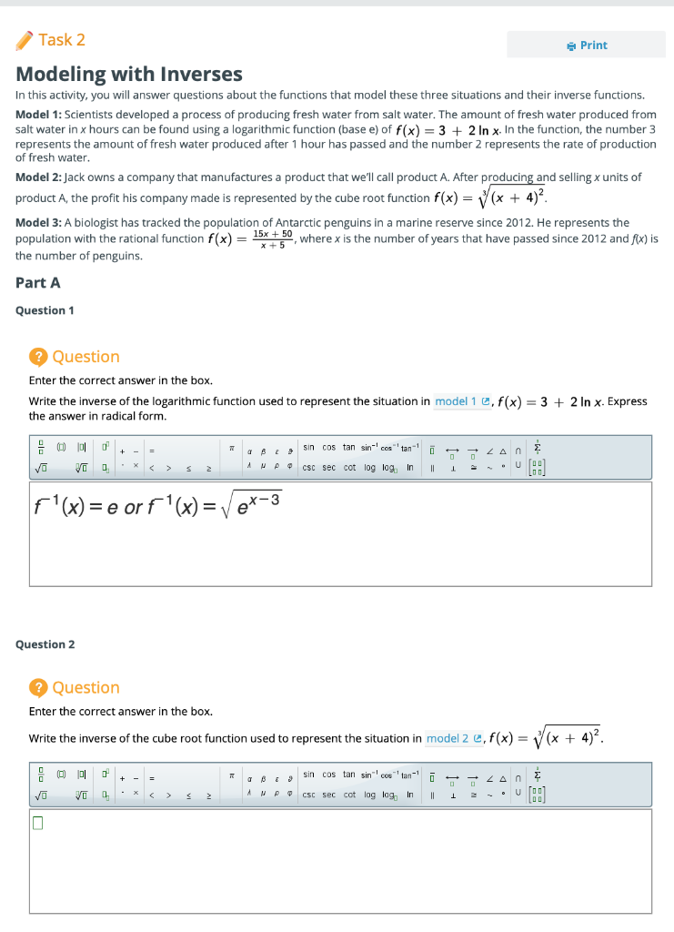 Solved Task 2 Print Modeling with Inverses In this activity, | Chegg.com
