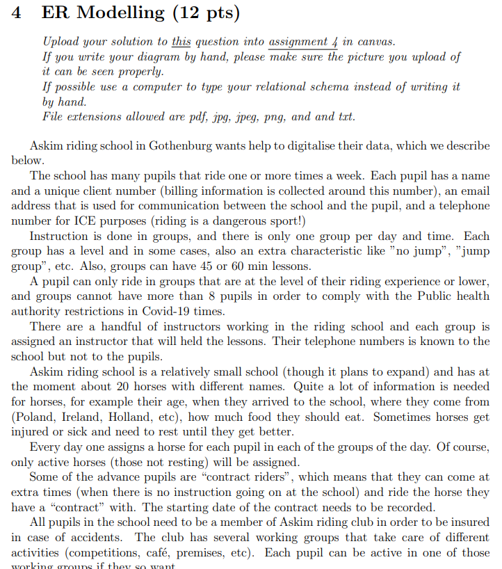 Solved 4 ER Modelling (12 pts) Upload your solution to this | Chegg.com