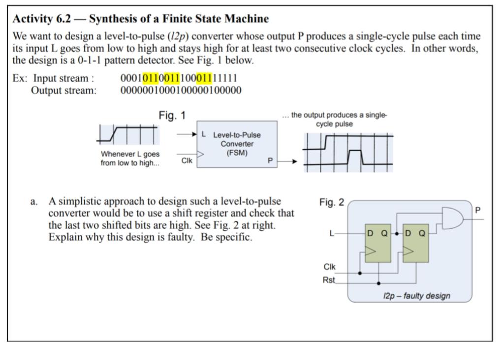 Activity 6.2 — Synthesis of a Finite State Machine We | Chegg.com