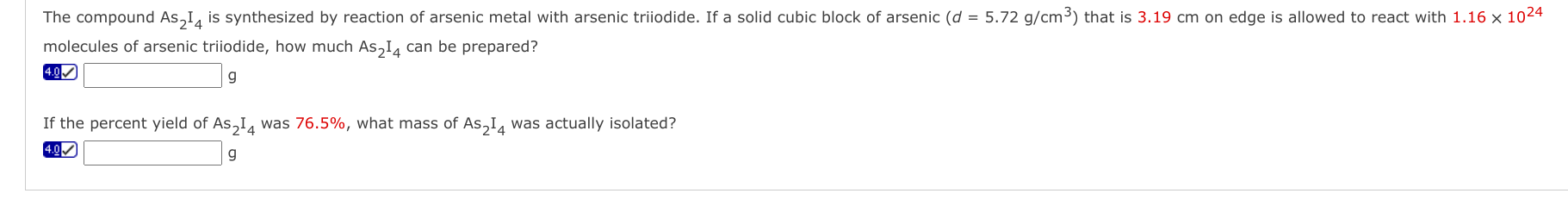 Solved molecules of arsenic triiodide, how much As2I4 can be | Chegg.com