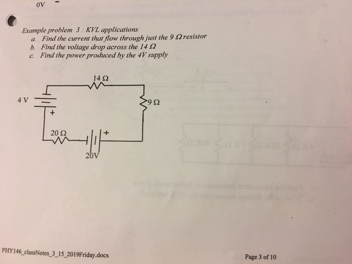 Solved oV Example problem 3 : KVL applications a Find the | Chegg.com