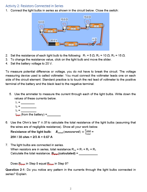 Solved Activity 2: Resistors Connected in SeriesConnect the | Chegg.com