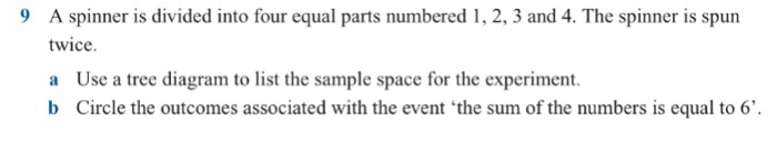 Solved 9 A spinner is divided into four equal parts numbered | Chegg.com