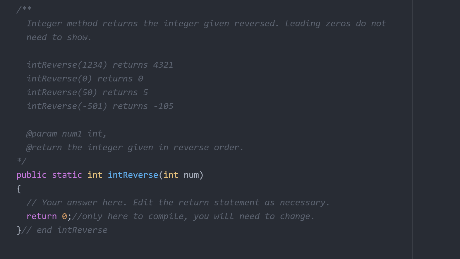 Solved ** Integer method returns the integer given reversed. | Chegg.com