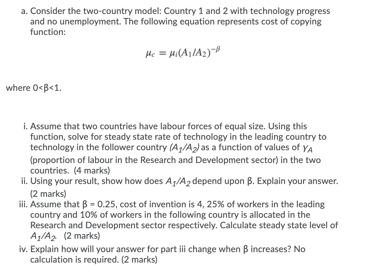 Solved a. Consider the two-country model: Country 1 and 2 | Chegg.com