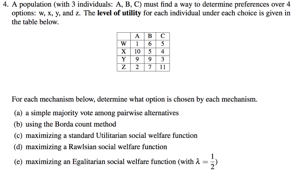Solved 4. A population (with 3 individuals: A, B, C) must | Chegg.com