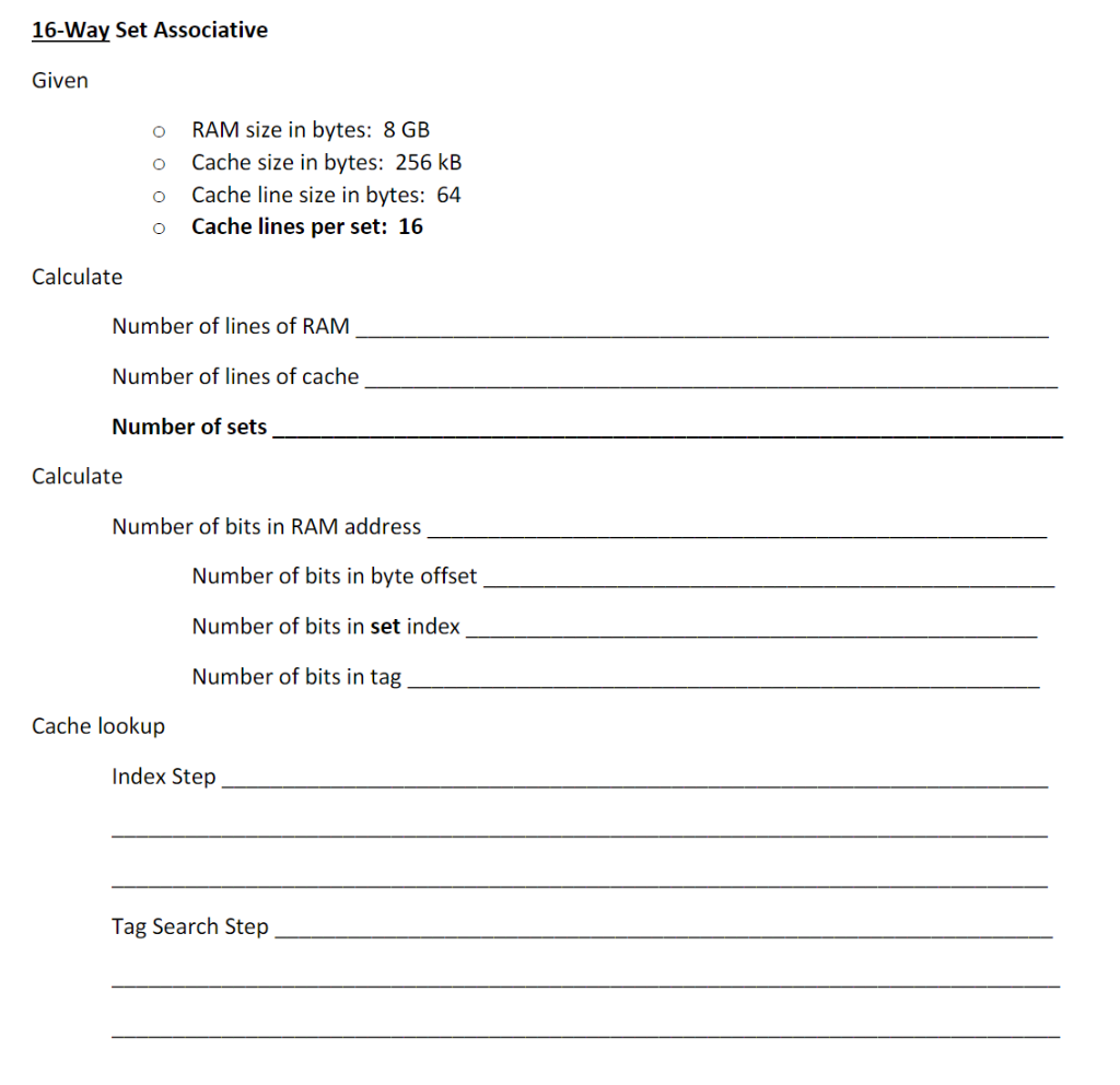 Solved For each type of cache associativity, use the given | Chegg.com