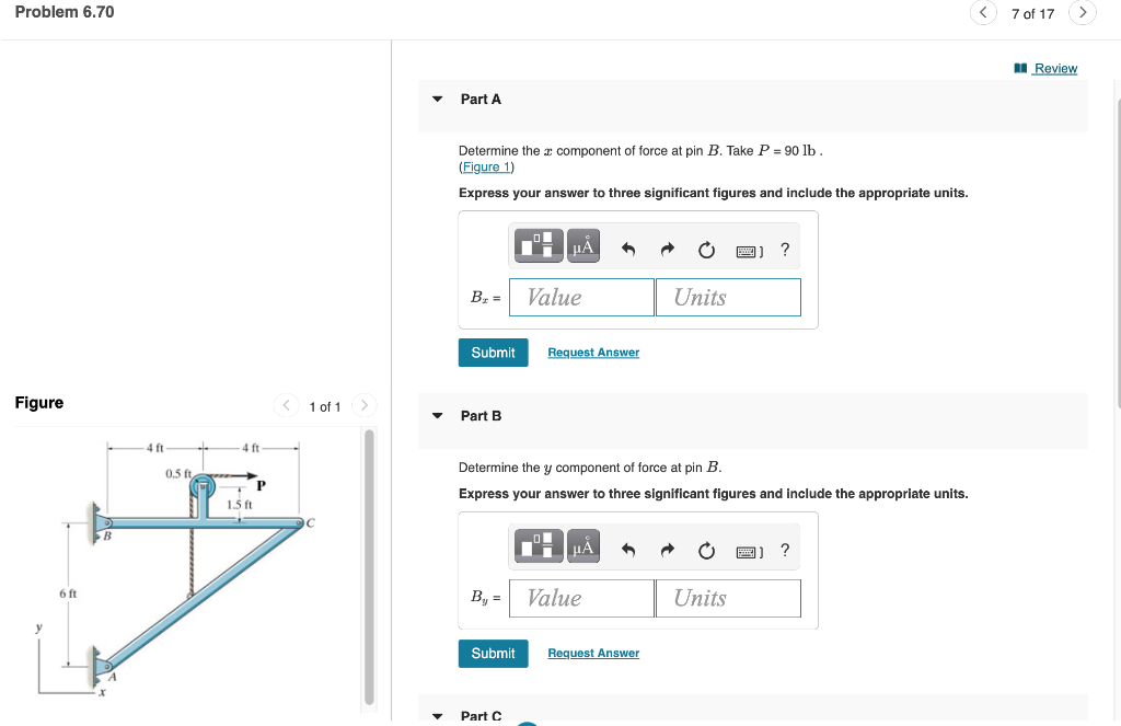 Solved Determine the x component of force at pin B. Take | Chegg.com